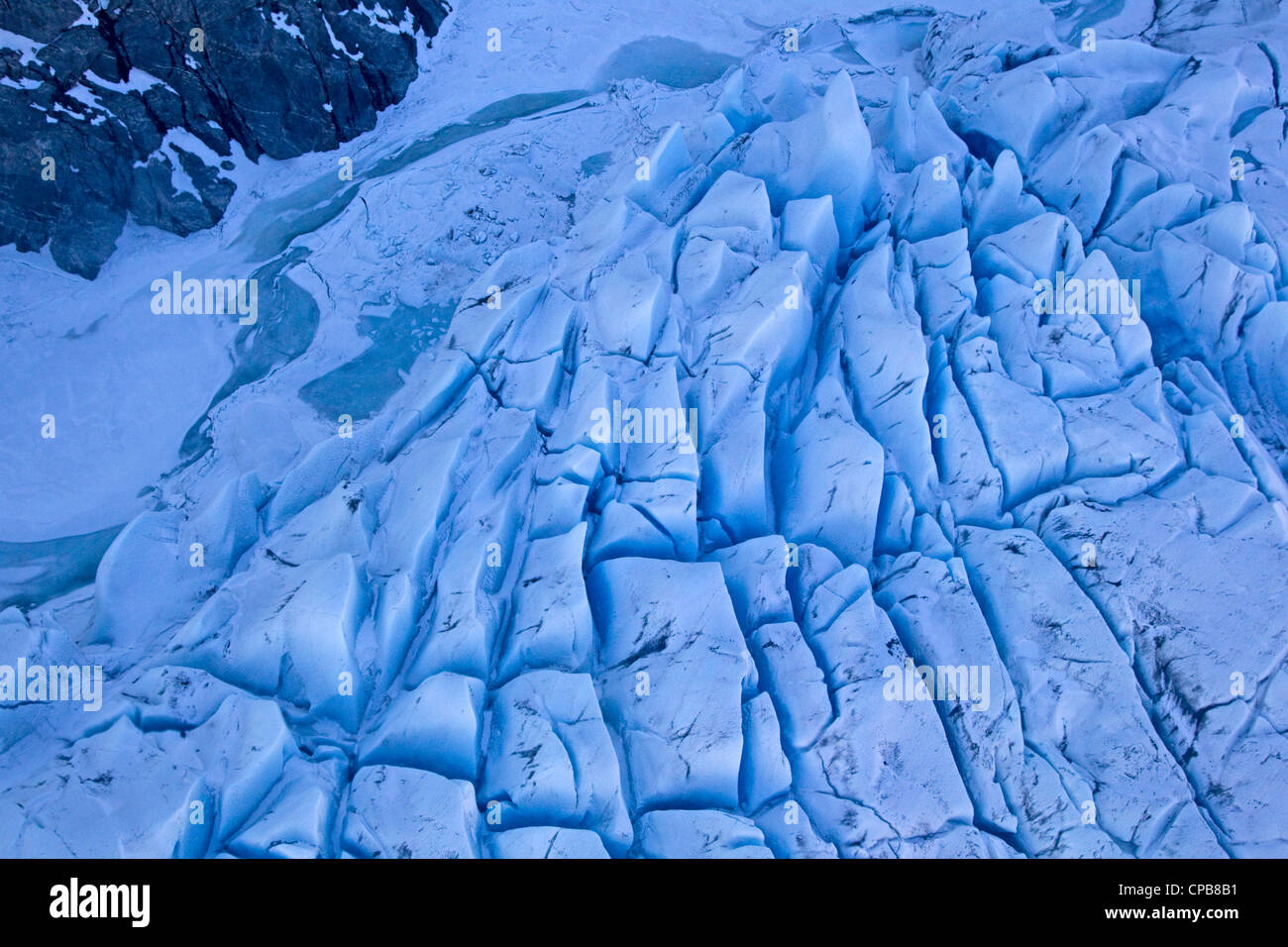 Glacier from above, close up blue detail texture, Alaska Stock Photo ...