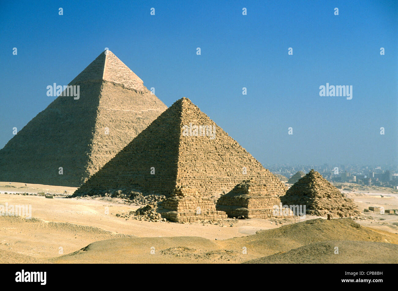 Egypt, Cairo, Giza, Pyramids of Chephren, Mycerinus and the Queens ...