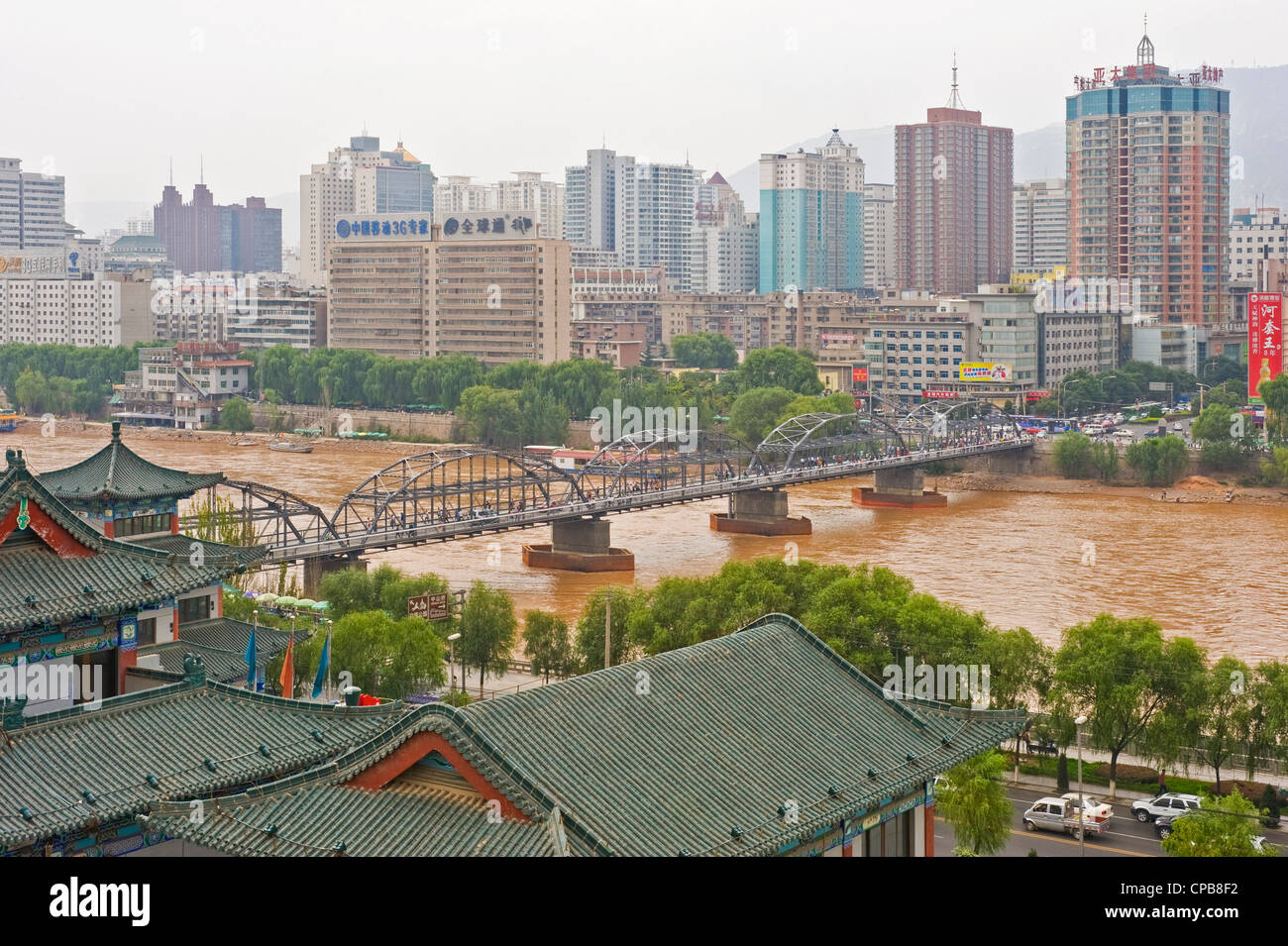 A view over Lanzhou from Baitashan Park with the Yellow river and the ...