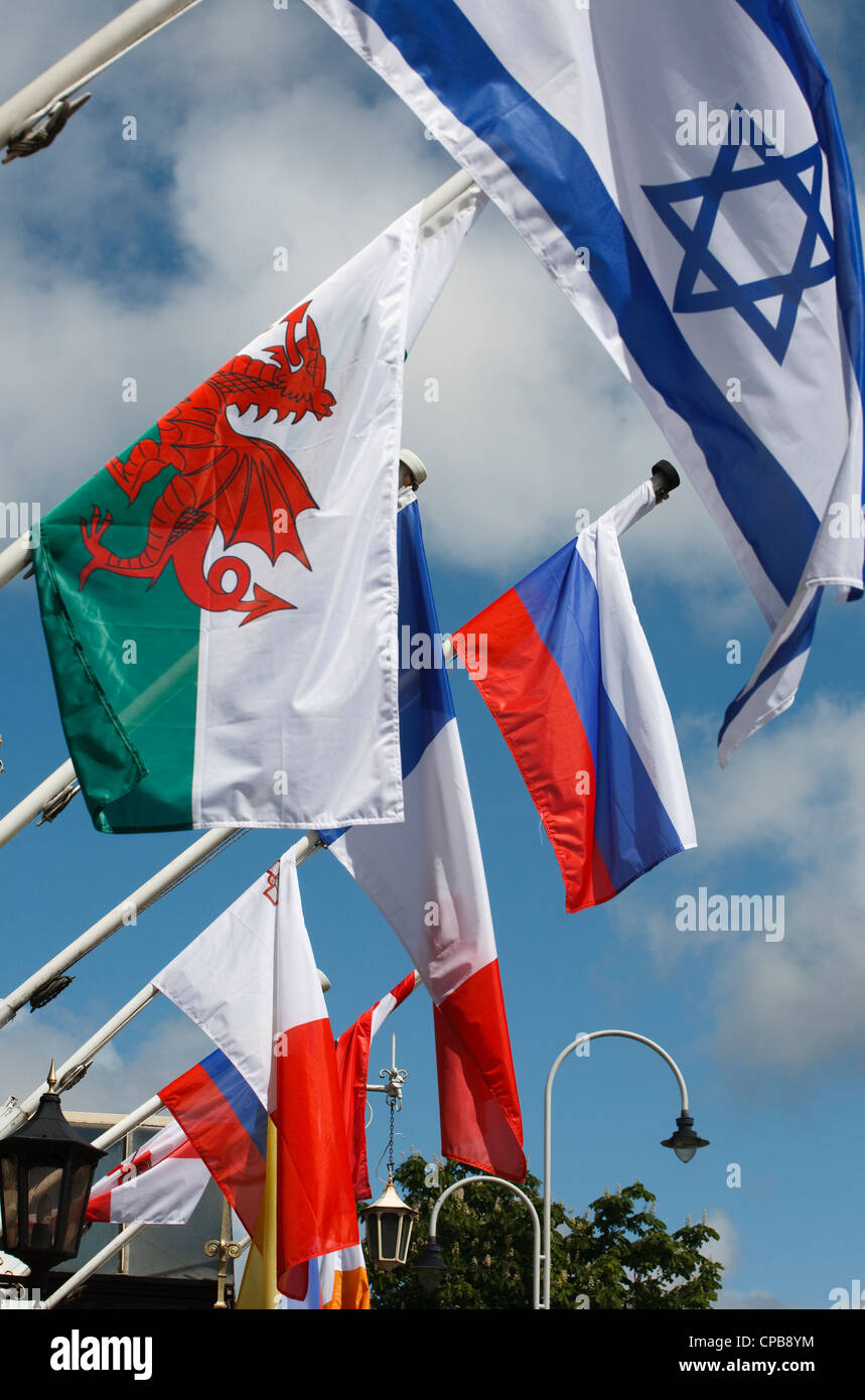 Israel & European Union flags draped from hotel Lord Street Southport ...
