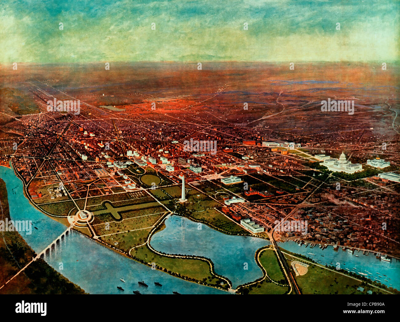 Bird's eye view of Washington, D.C. the nation's capital, circa 1916 ...