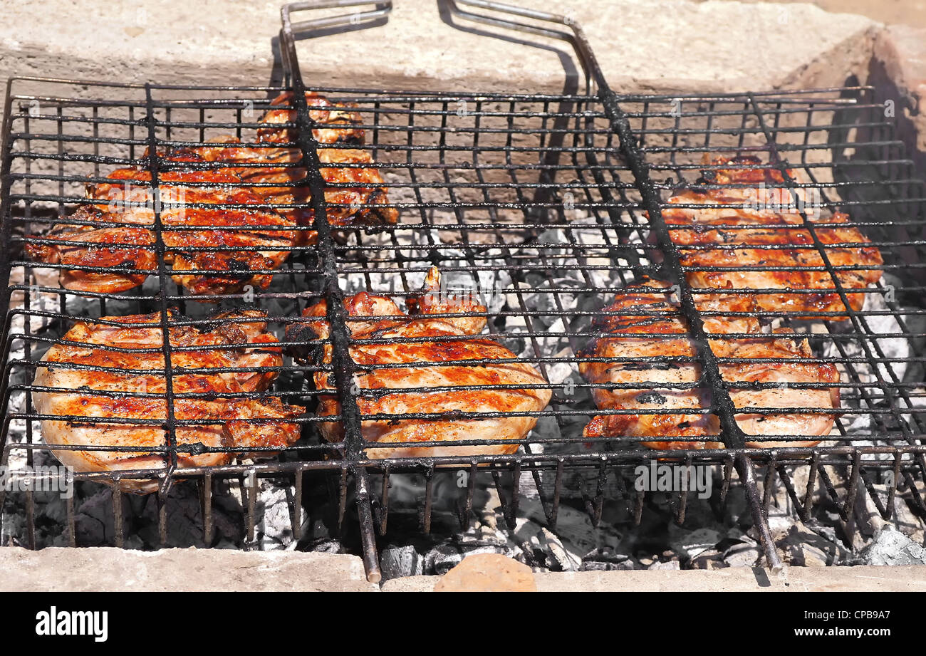 Grilled Meat preparing barbecue fresh food Stock Photo - Alamy