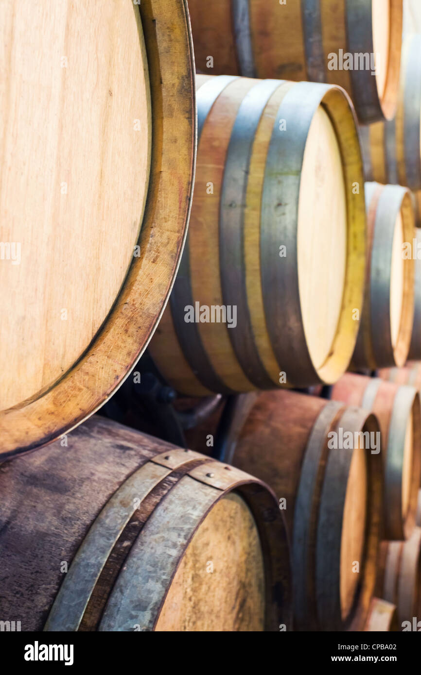 casks in a cellar of wine factory Stock Photo - Alamy