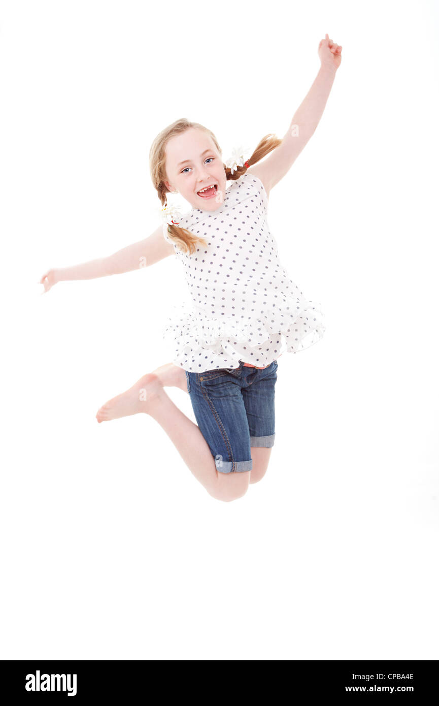 happy child kid or girl jumping Stock Photo - Alamy
