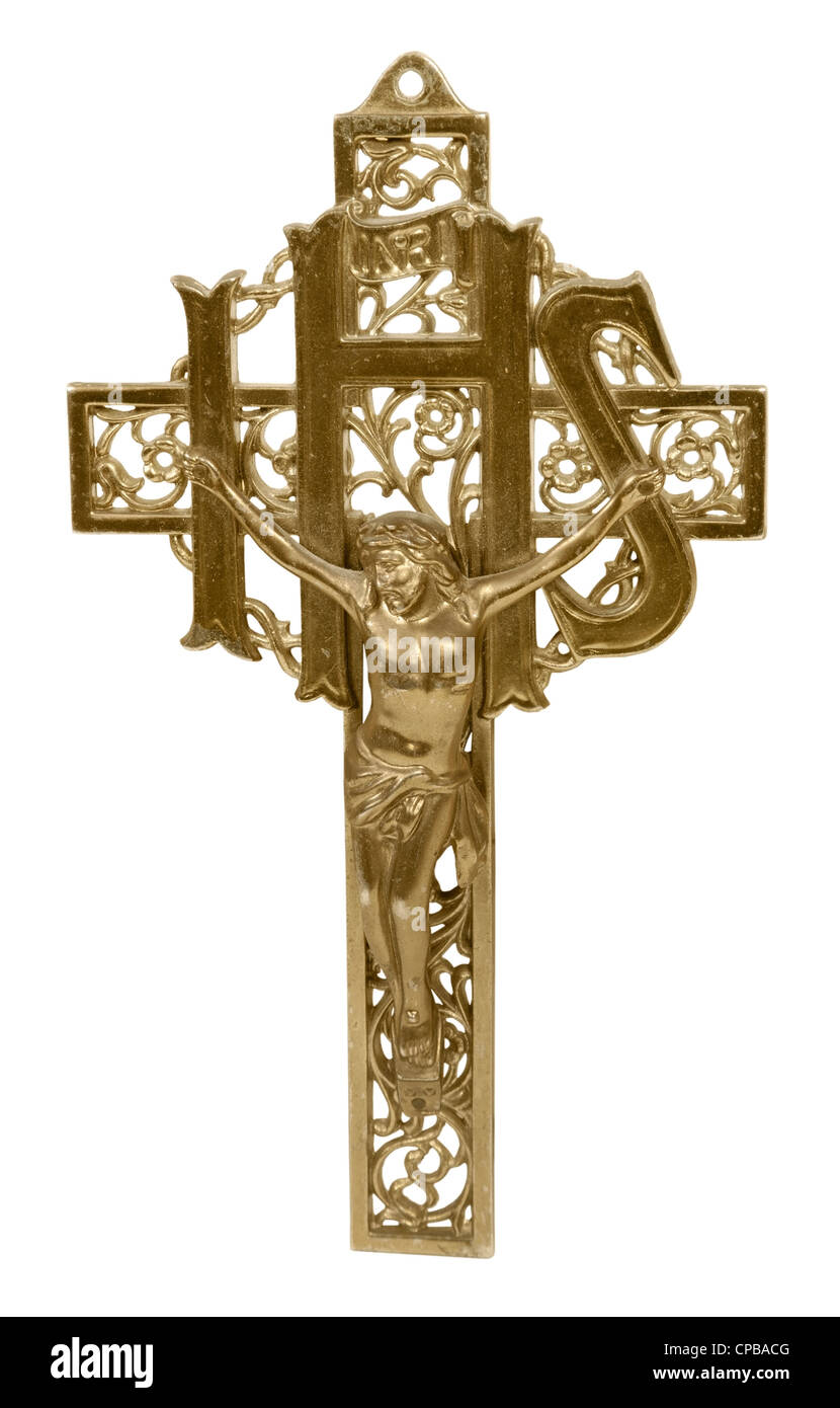 Tall Golden Crucifix representing religion viewed straight on - path ...