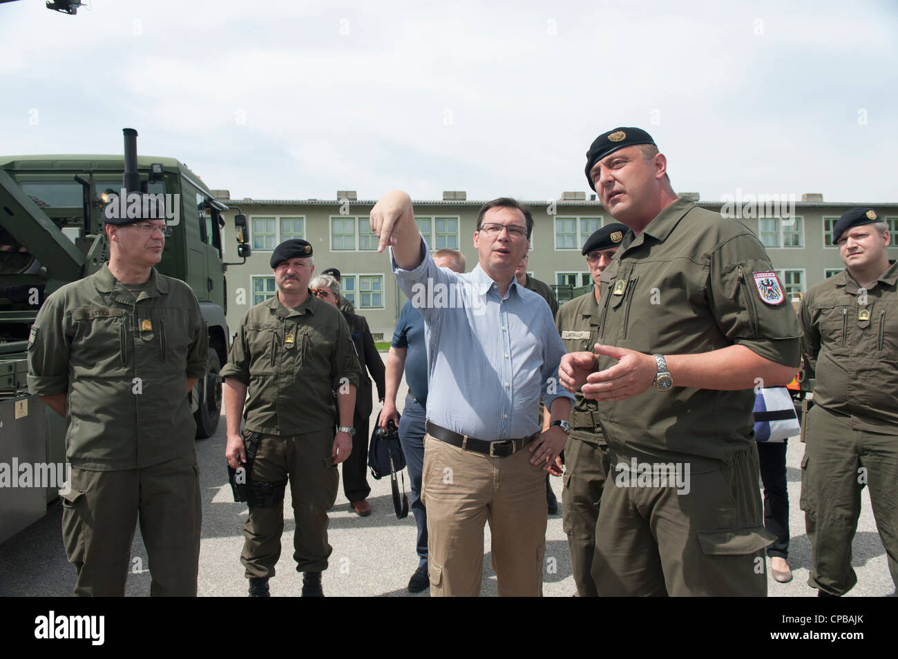 Austrian Defense Minister Norbert Darabos in Mautern military ...
