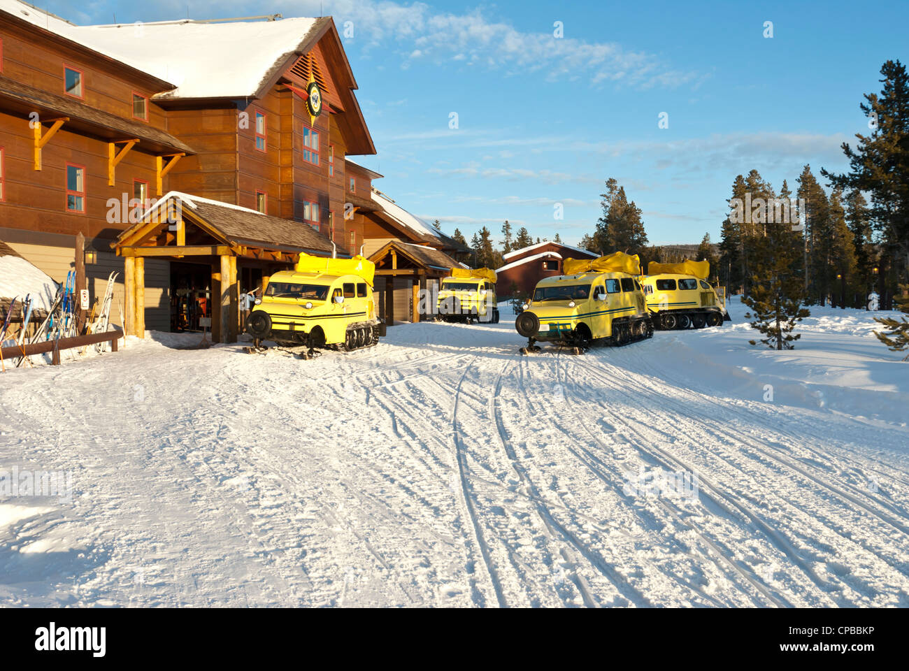 Snow Coaches at the Snow Lodge, Winter, Upper Geyser Basin, Yellowstone ...