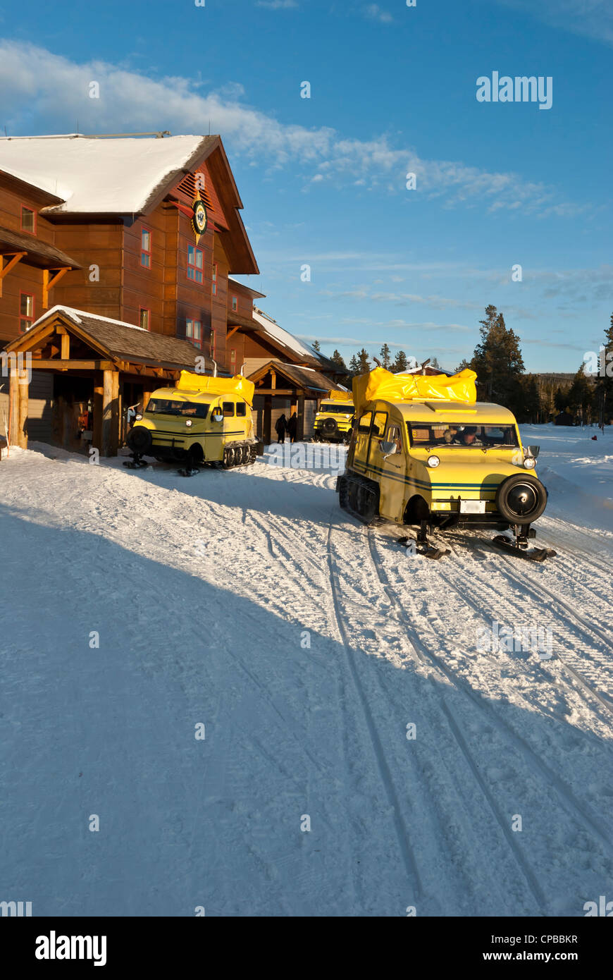 Snow Coaches at the Snow Lodge, Winter, Upper Geyser Basin, Yellowstone ...
