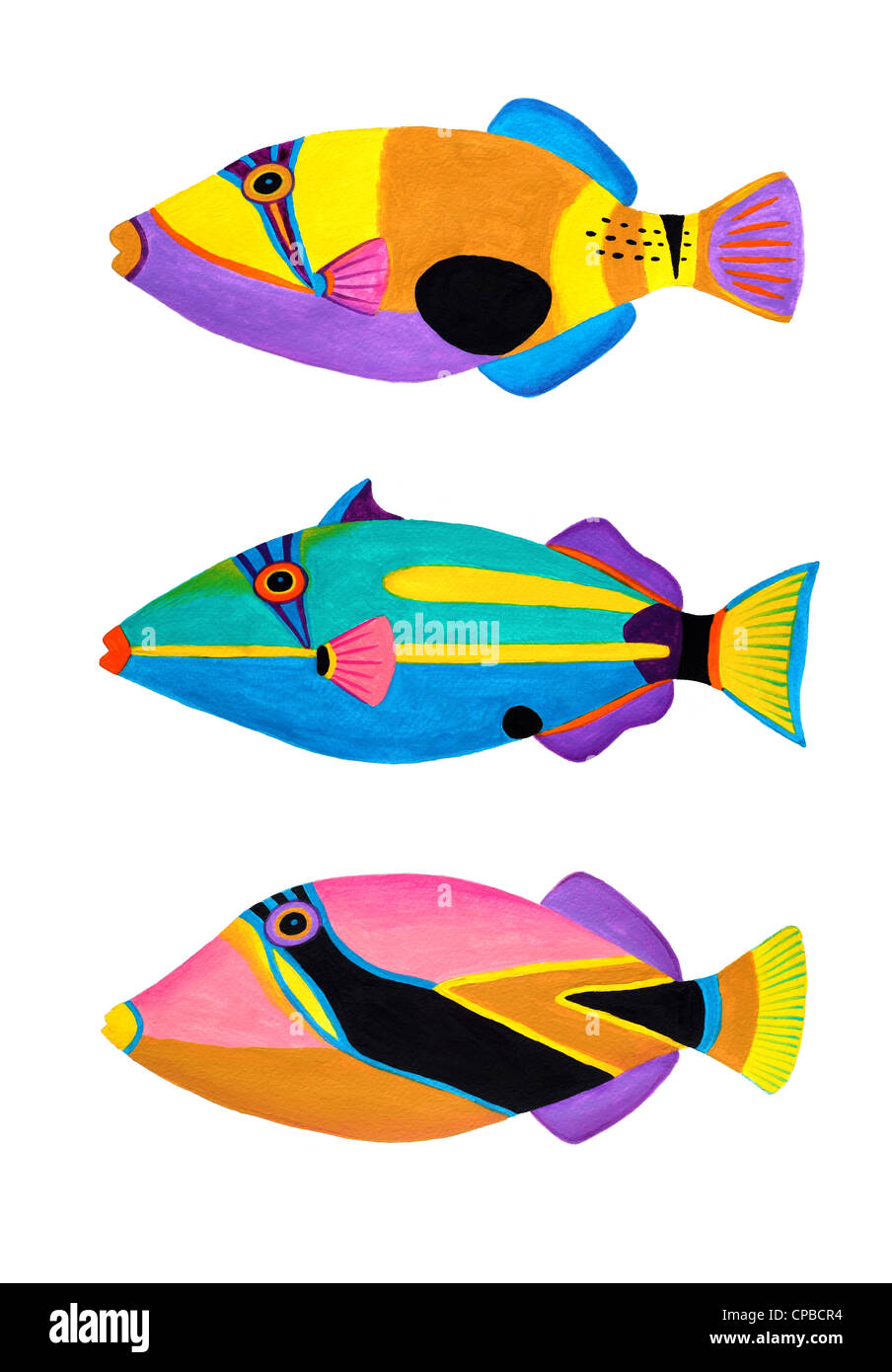 Colorful painting Collection of trigger fishes set Stock Photo - Alamy
