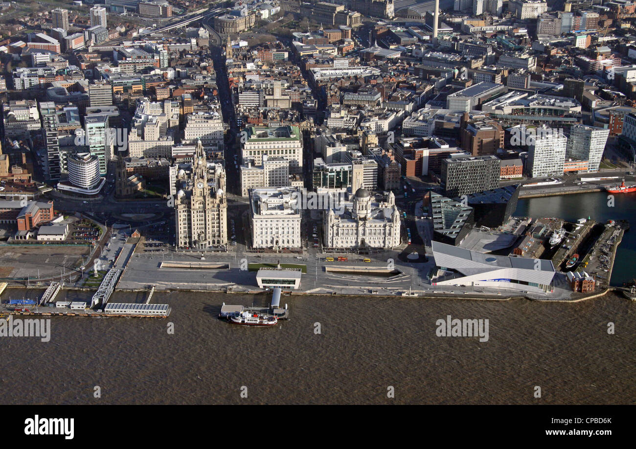 aerial view of Liverpool waterfront with Liver Building and new ...