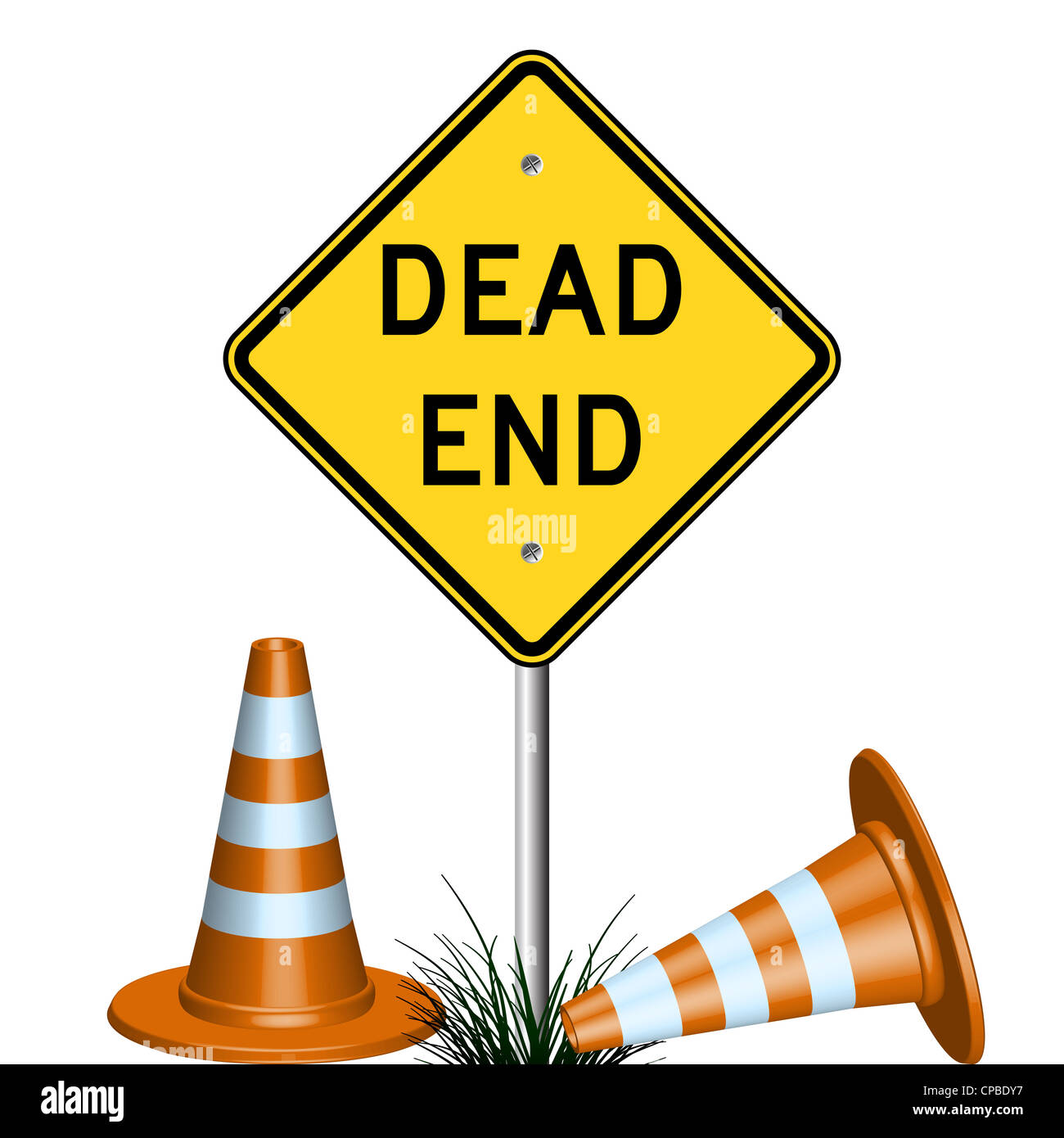 dead end sign with cones and grass, abstract vector art illustration ...