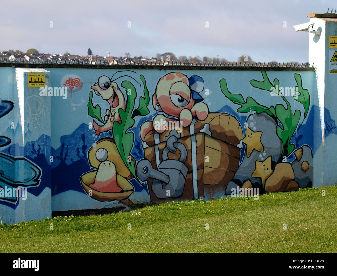 Graffiti on outside wall of Portishead swimming pool, Somerset, UK ...