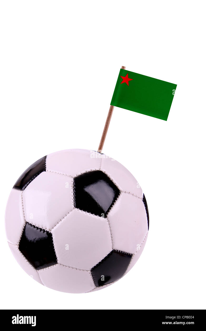 Soccerball or football decorated with a small national flag on a ...