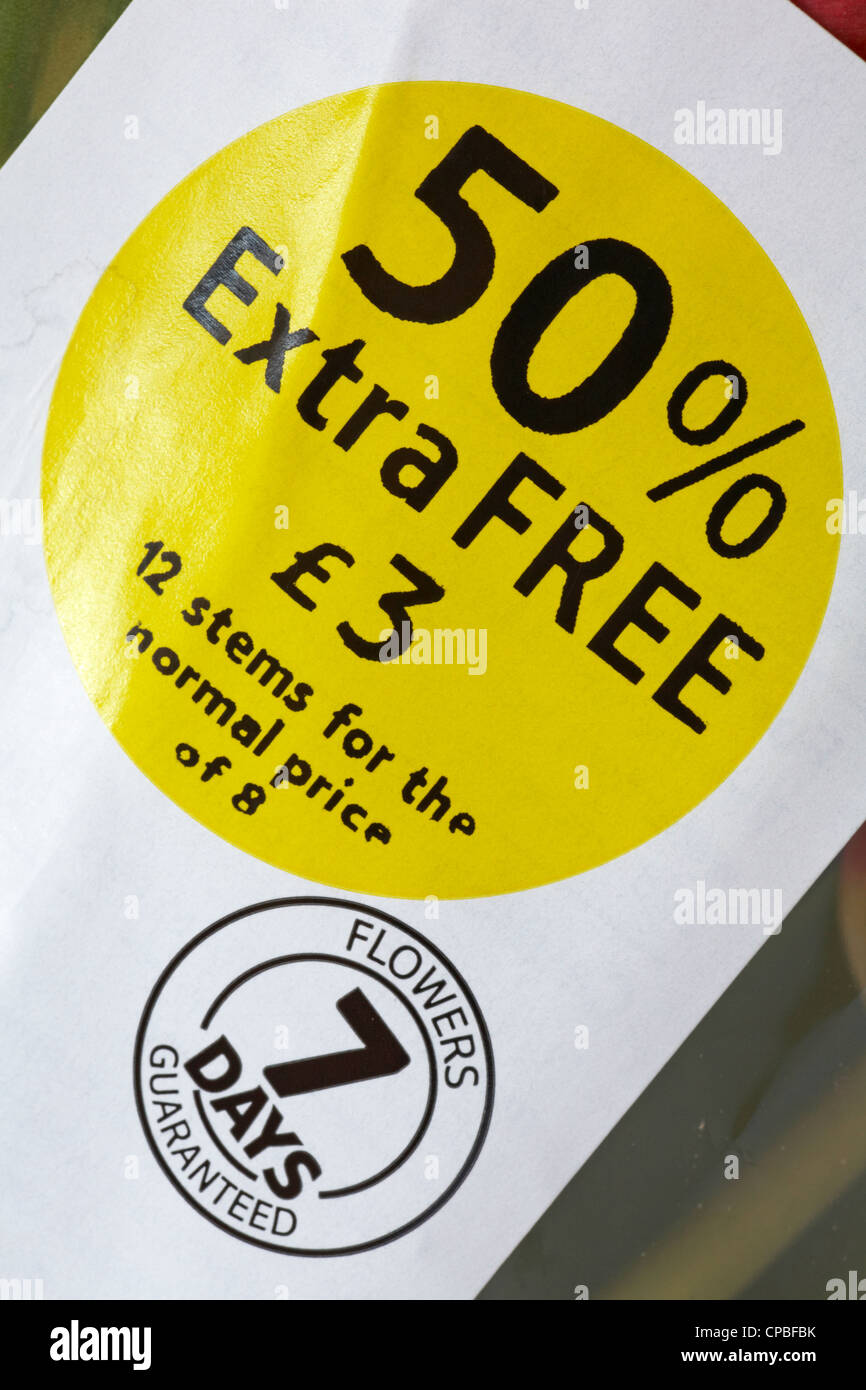 50% extra free sticker on bunch of tulips Stock Photo - Alamy