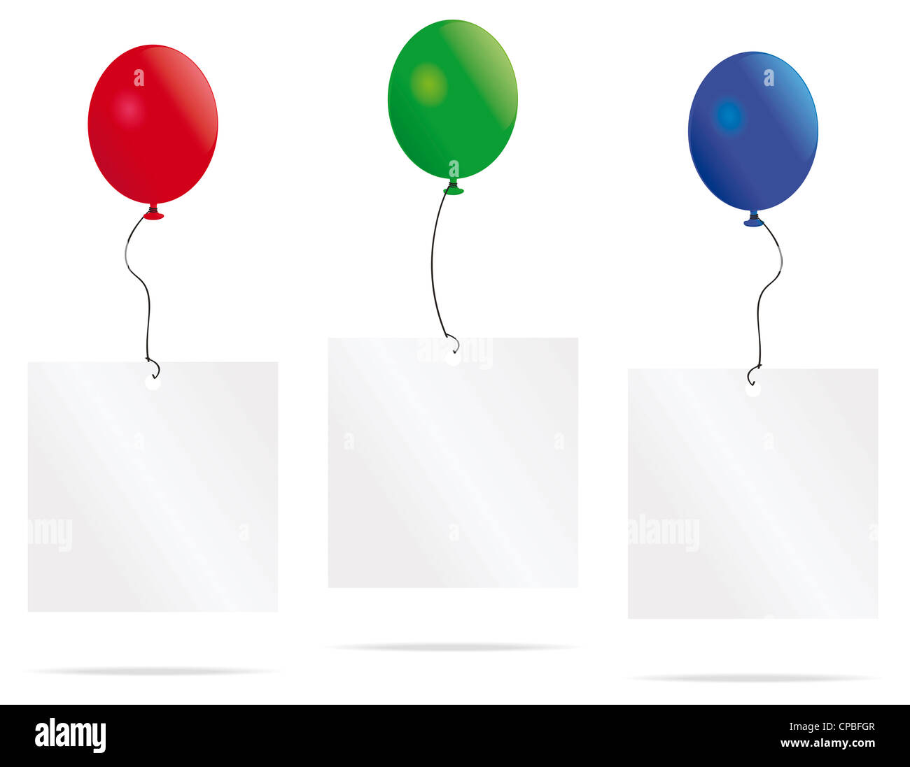 Balloons lifting message cards, with space for text, into the air Stock ...