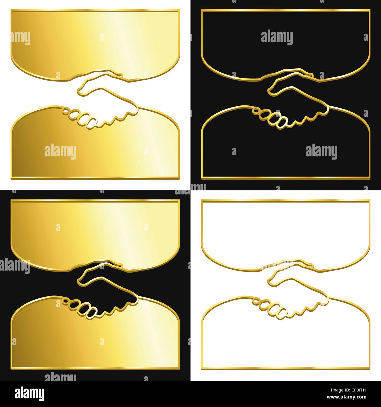 Variations of a handshake symbol in gold Stock Photo - Alamy