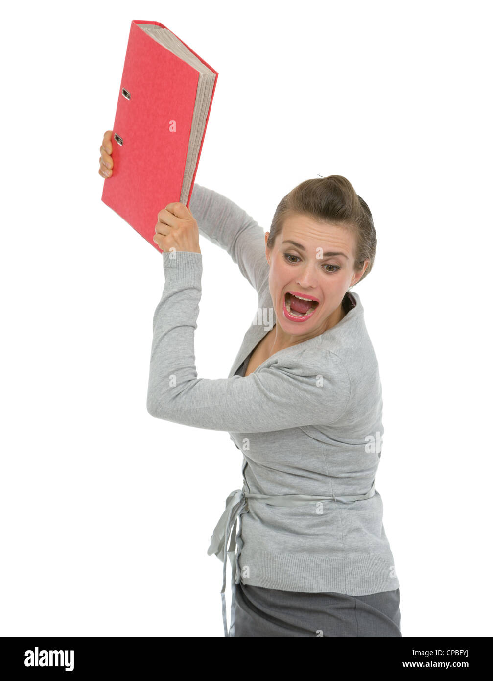 Angry business woman throwing folder in rage Stock Photo - Alamy