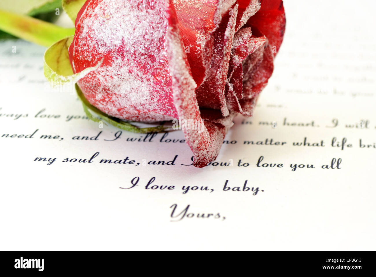 Red rose and love letter Stock Photo - Alamy