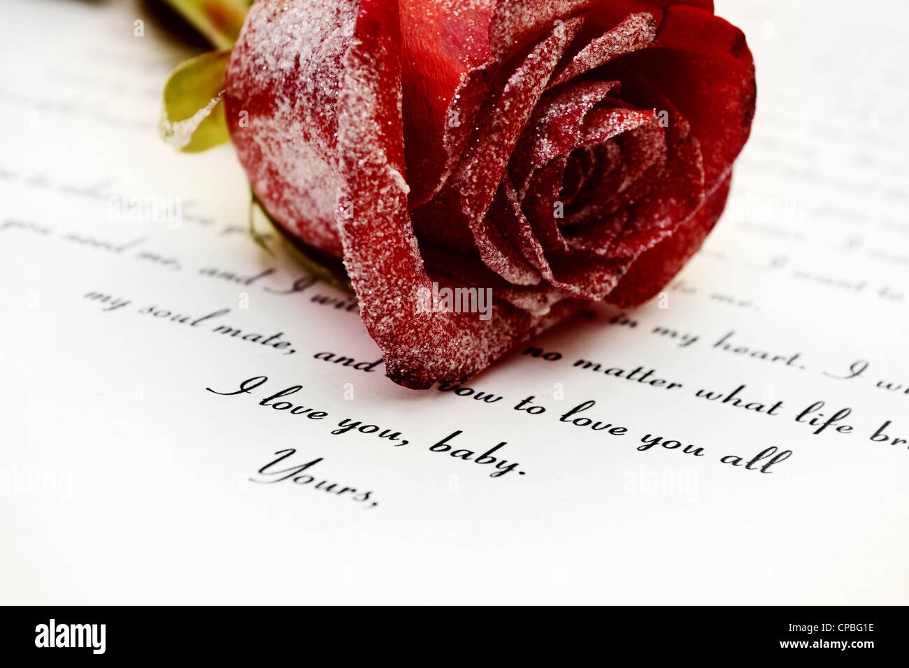 Red rose and love letter Stock Photo - Alamy