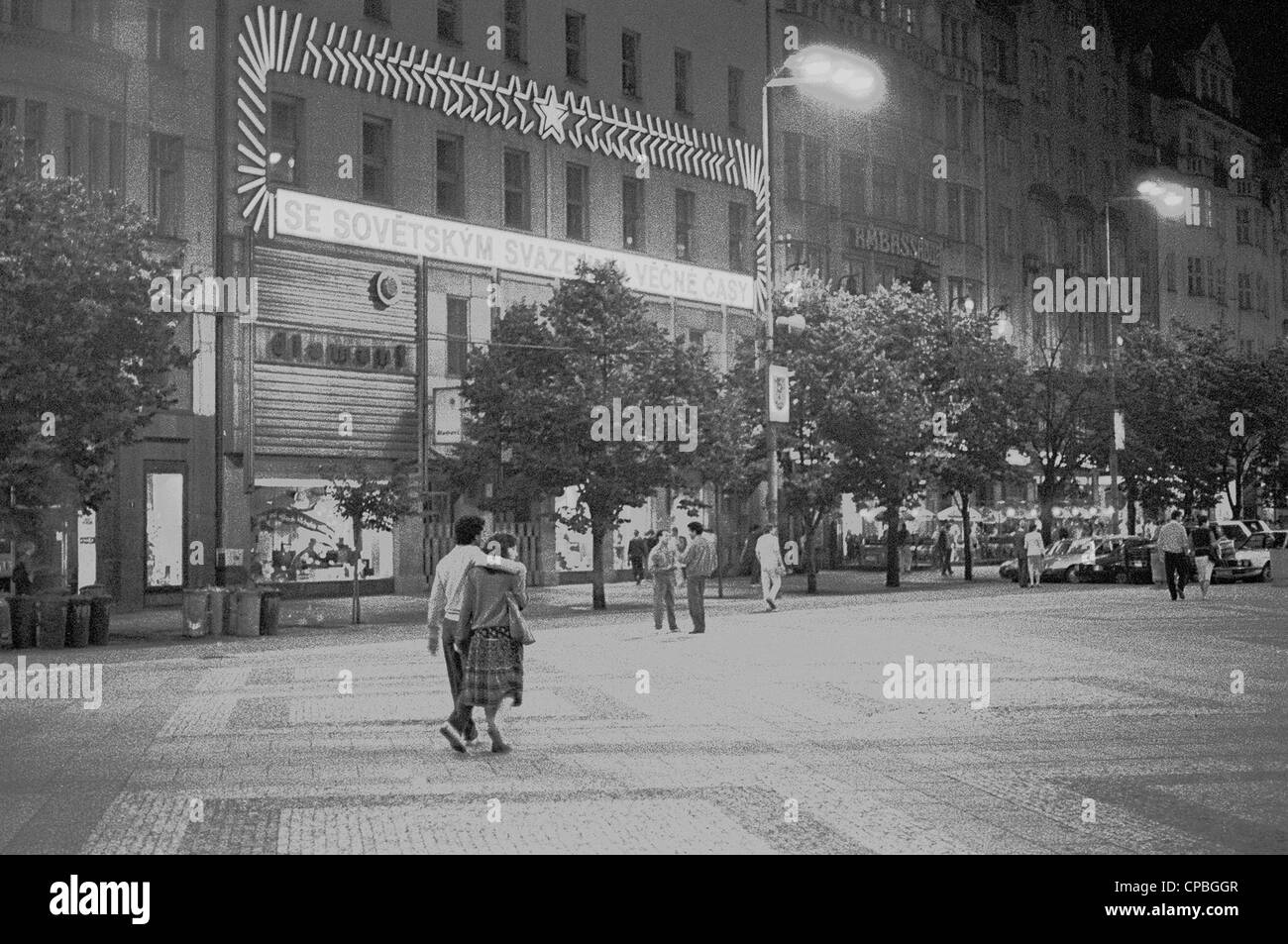 Vaclavske namesti with message on the facade - With Soviet Union ...