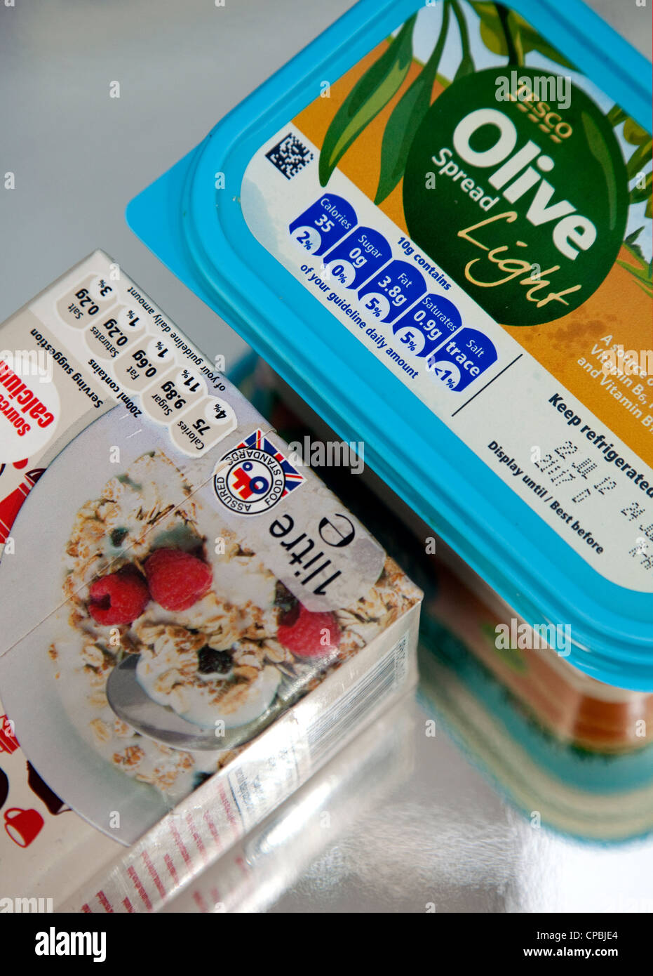 Health information food labelling on supermarket products Stock Photo ...