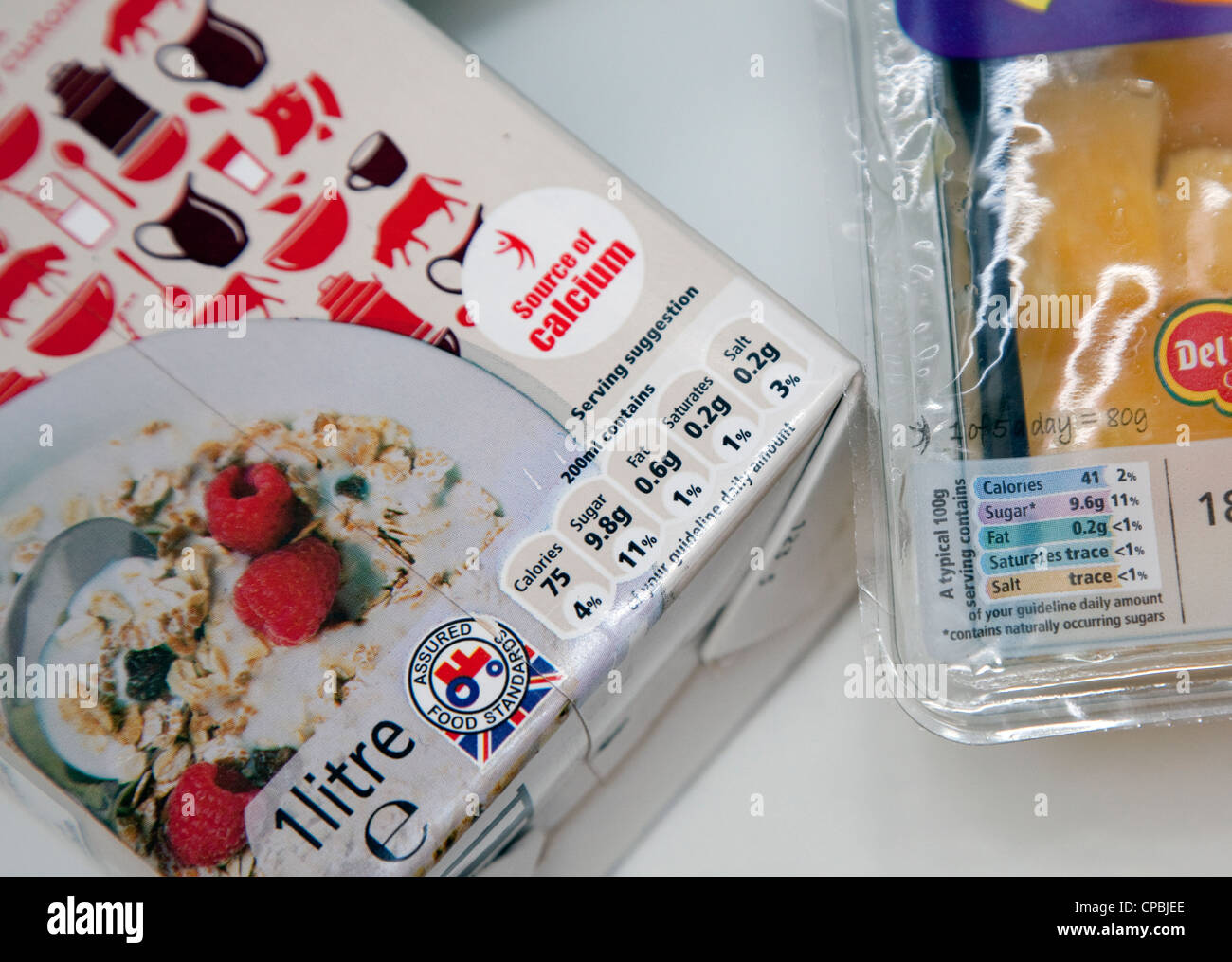 Health information food labelling on supermarket products Stock Photo ...
