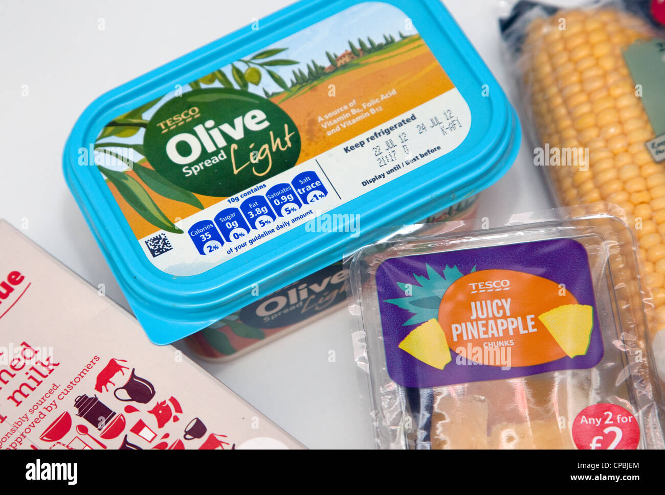 Health information food labelling on supermarket products Stock Photo ...