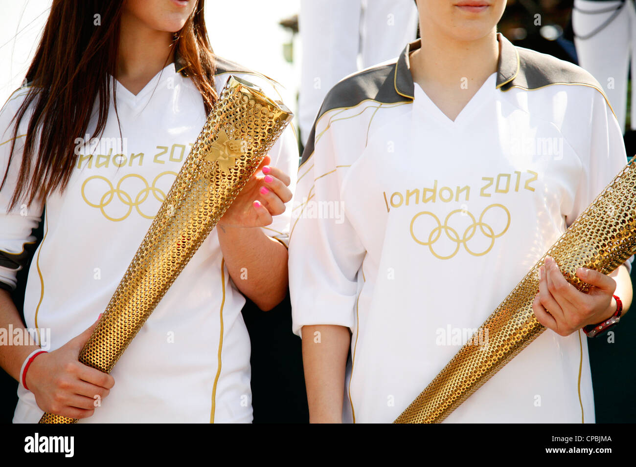 Torchbearers during the Olympic torch relay in Thessaloniki, Greece ...
