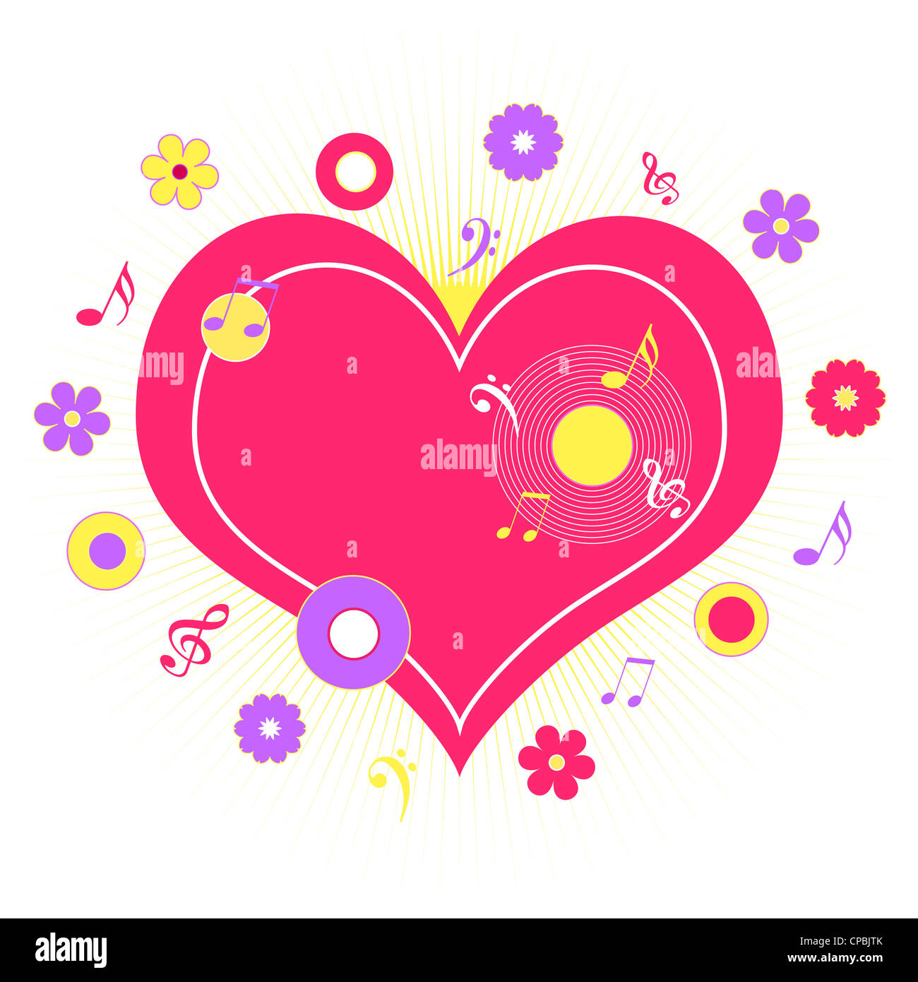 Pink heart with musical notes and flowers design Stock Photo - Alamy