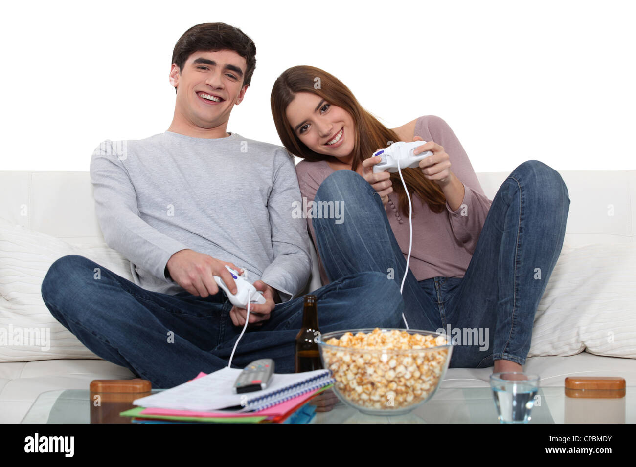 Couple playing video games Stock Photo - Alamy