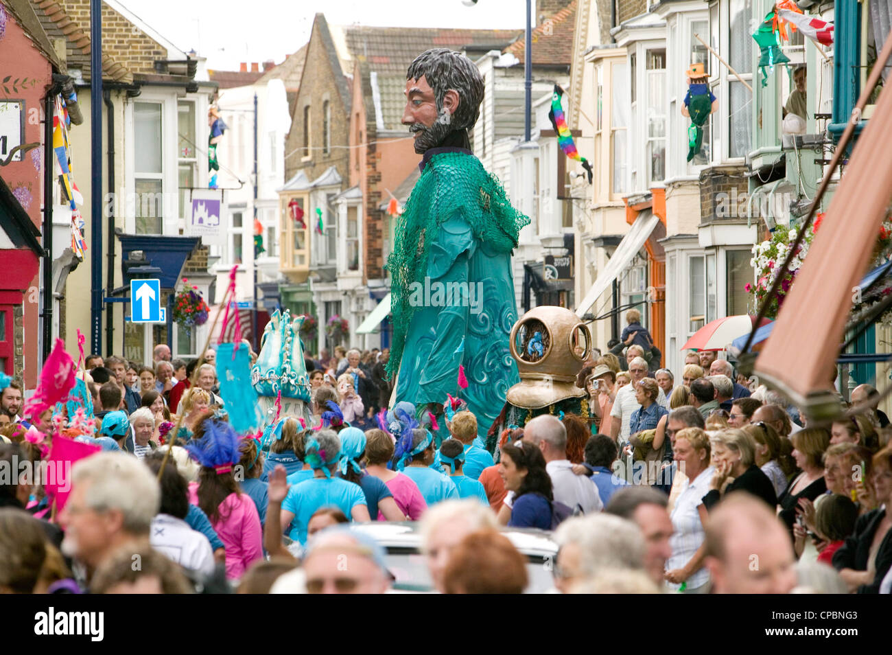 Captain Sam the Whitstable giant in Harbour Street Whitstable during ...