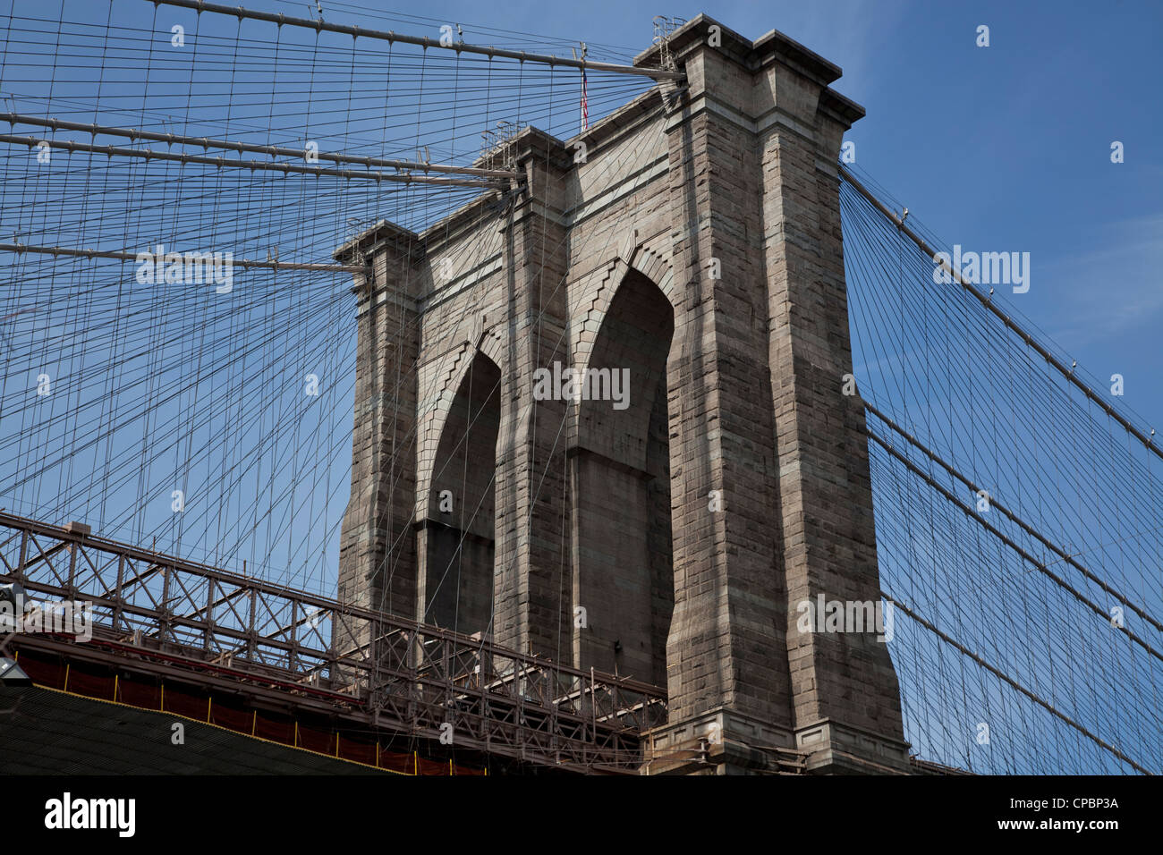 Detail of the Brooklyn Bridge viewed from Brooklyn, New York City Stock ...