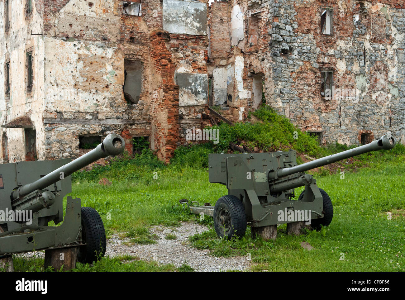 Open air war museum in Karlovac in Croatia, showing field guns and ...
