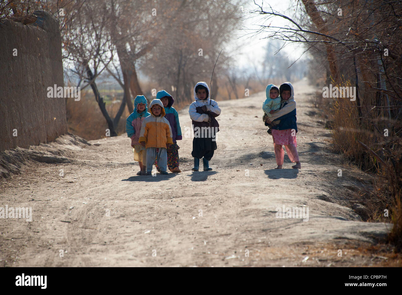 Children in winter in a lane in Marjah, Helmand, Afghanistan Stock ...