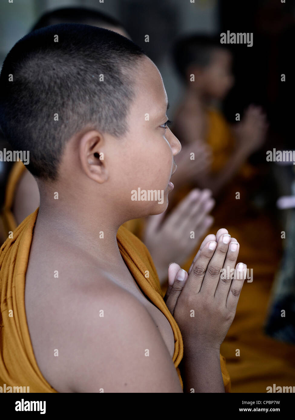 Boy Buddhist monk praying. Thailand Asia Stock Photo - Alamy
