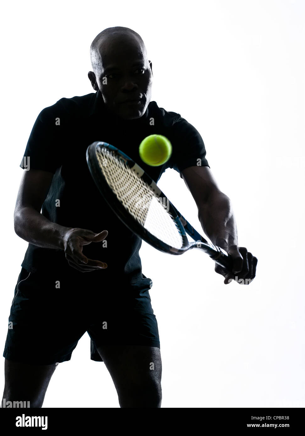 man african afro american playing tennis player backhand, on studio ...