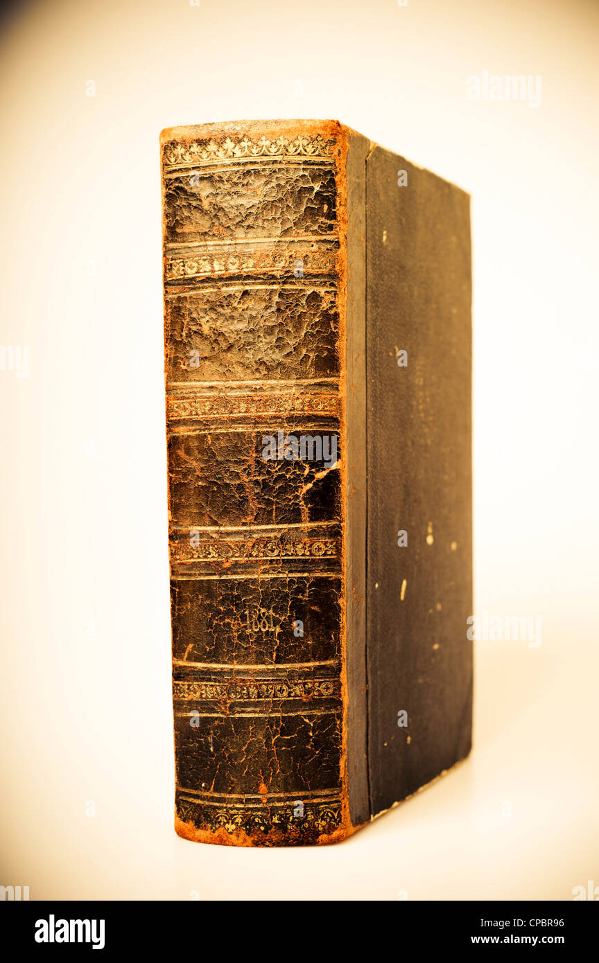spine view of a antique leather bound book Stock Photo - Alamy