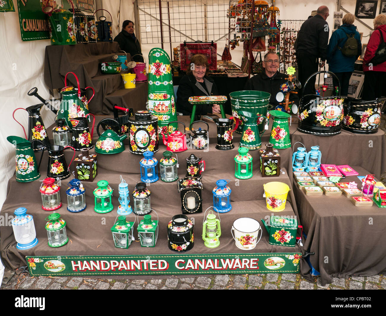 Hand painted canalware at a long boat Festival on the Grand Union Canal ...