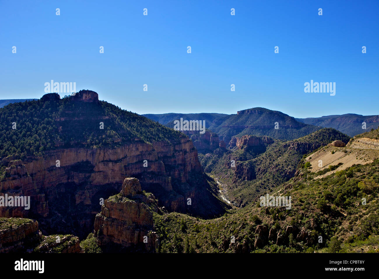 Rock formation and green vegetation landscape, USA Stock Photo - Alamy