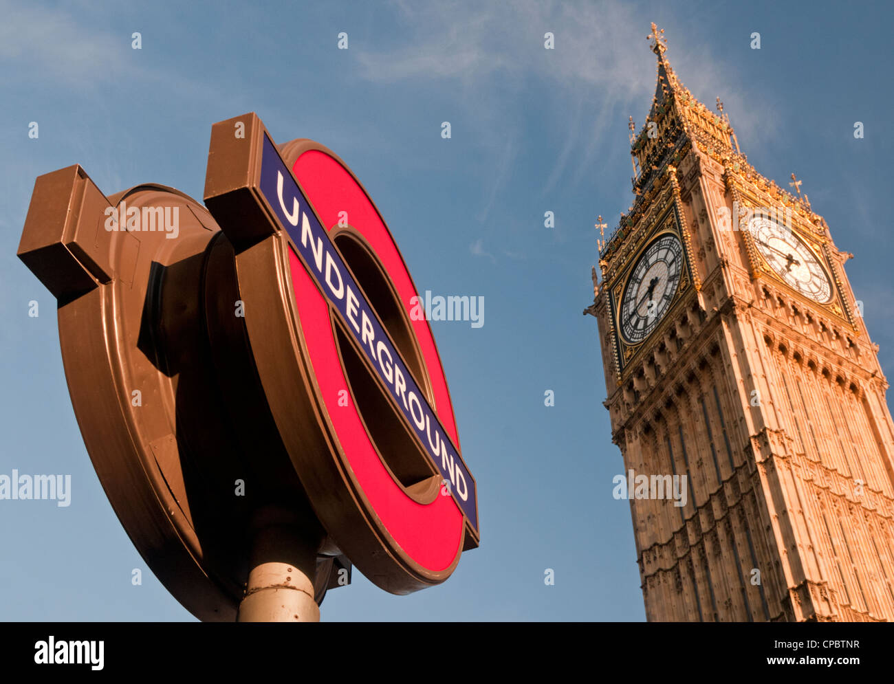 London Underground Sign & Big Ben, Westminster, London, England, UK ...