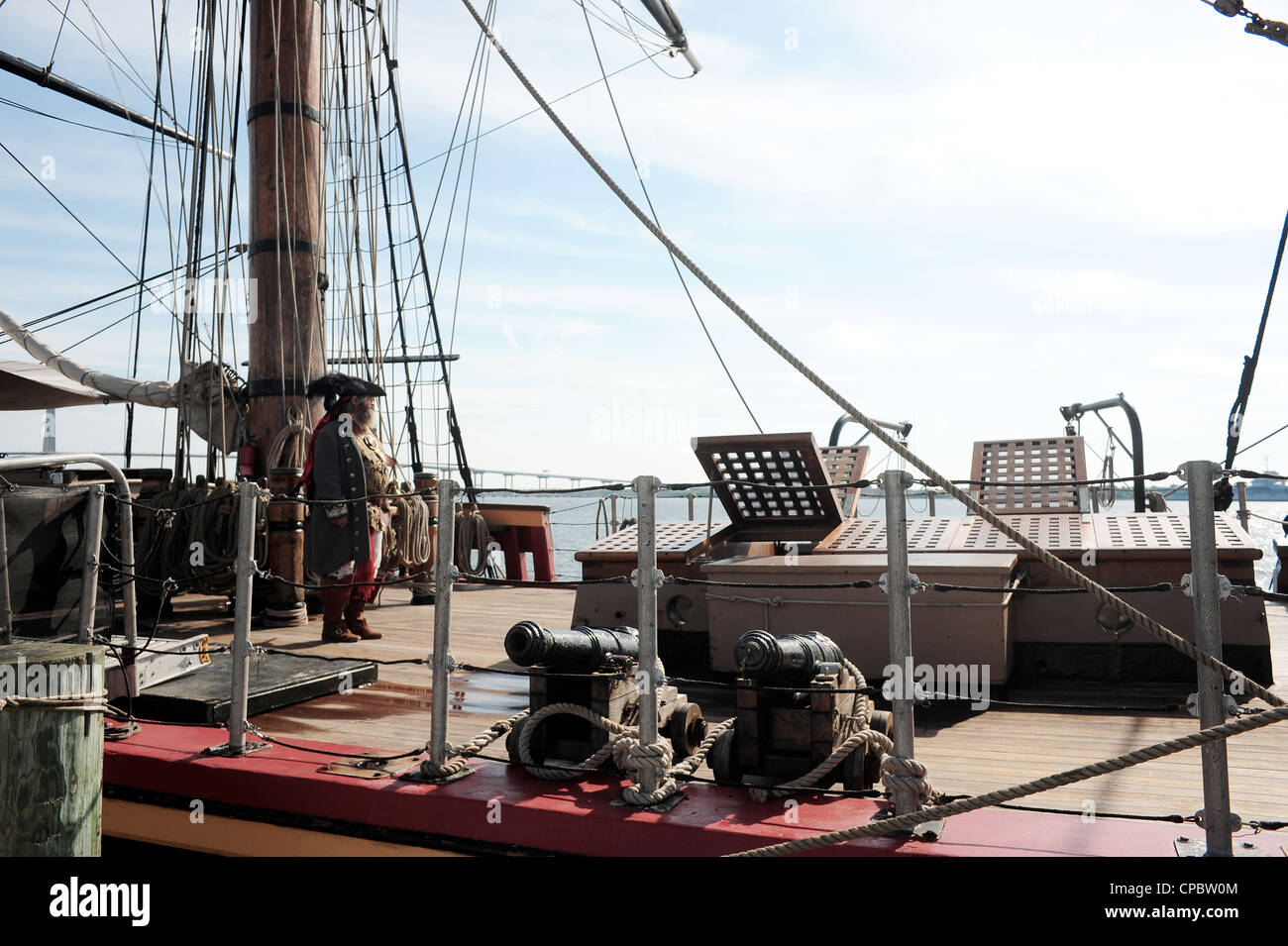 Horizontal view of Captain at the mast of the HMS Bounty Stock Photo ...