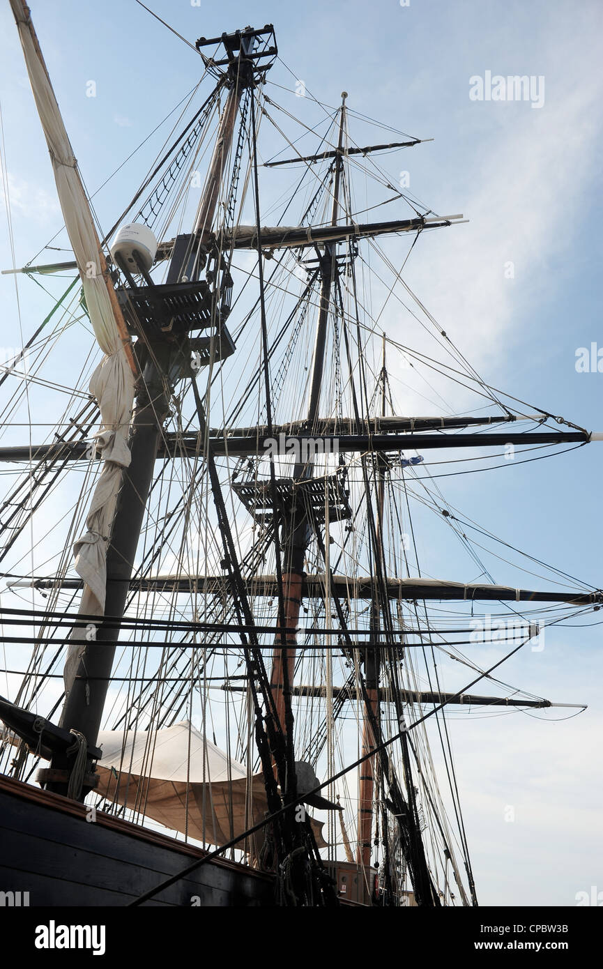HMS Bounty: View of rigging and masts from deck Stock Photo - Alamy