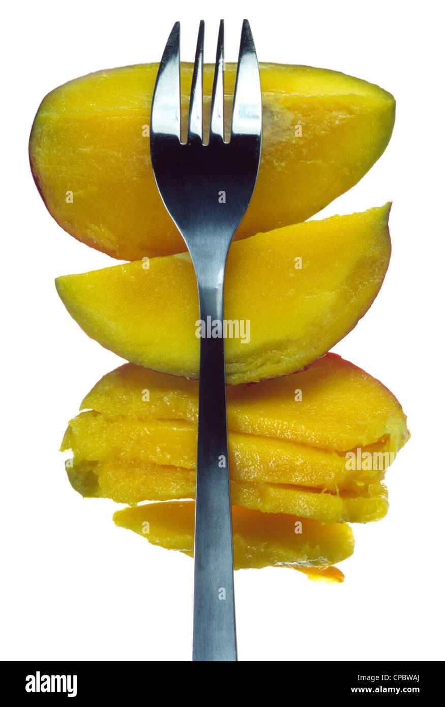 Mango Fruit White Background and Fork Stock Photo - Alamy