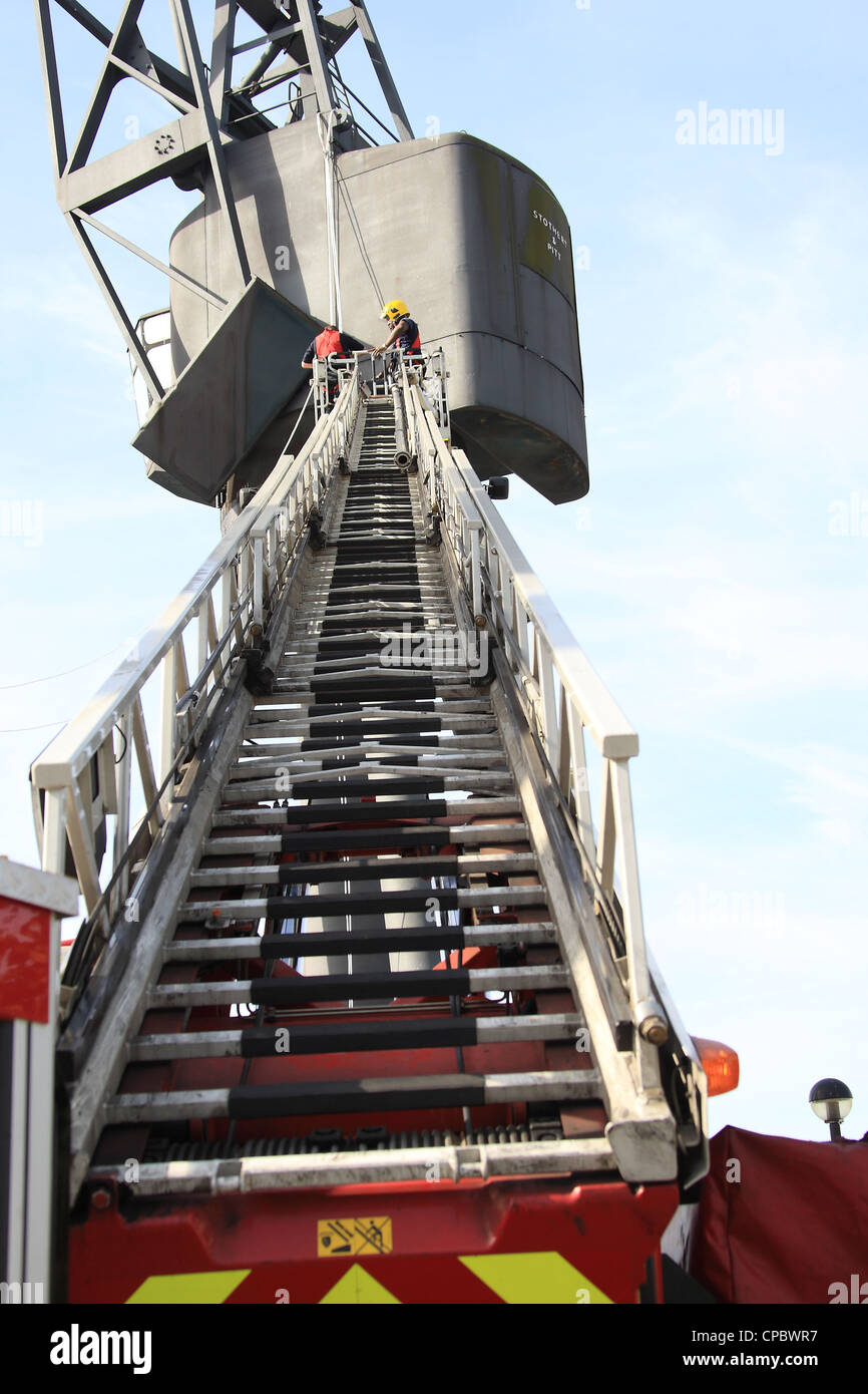 A view from the bottom of a London Fire Brigade turntable ladder Stock ...