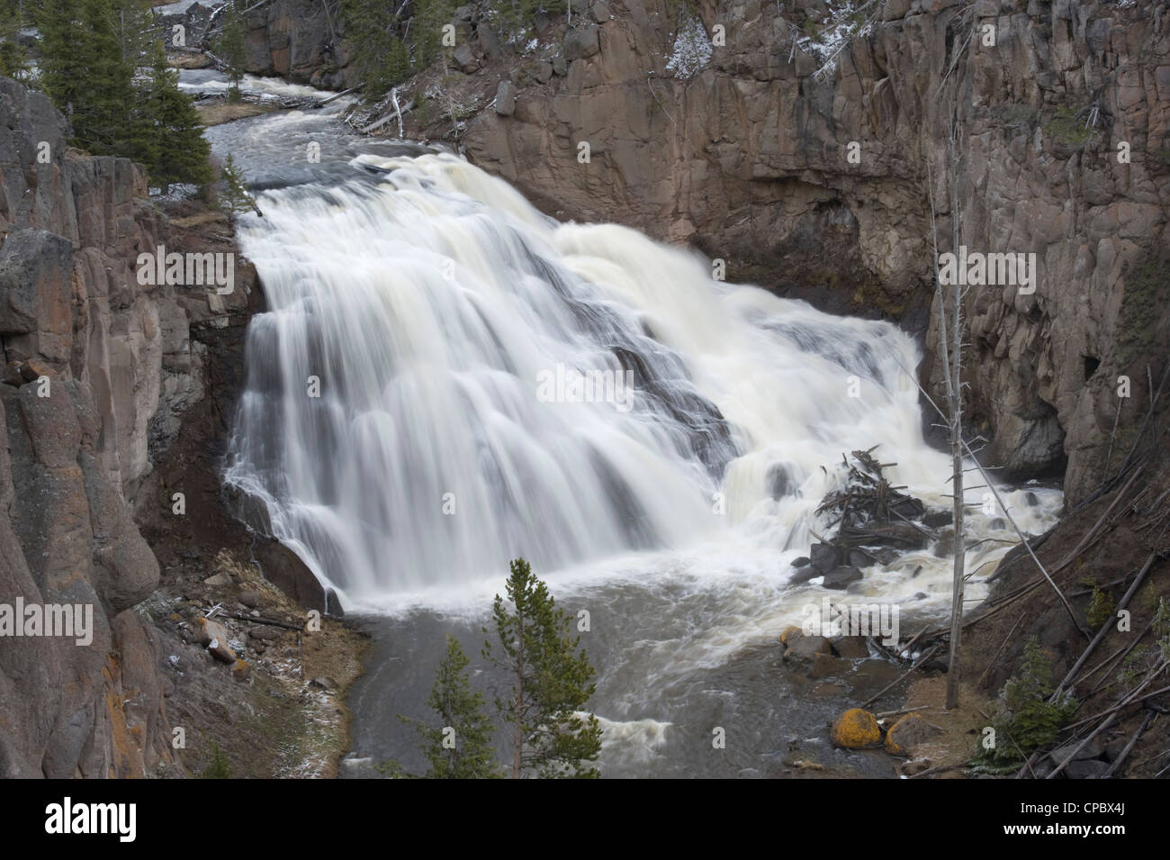 USA, Wyoming, Waterfall, Gibbon Falls, Yellowstone National Park ...
