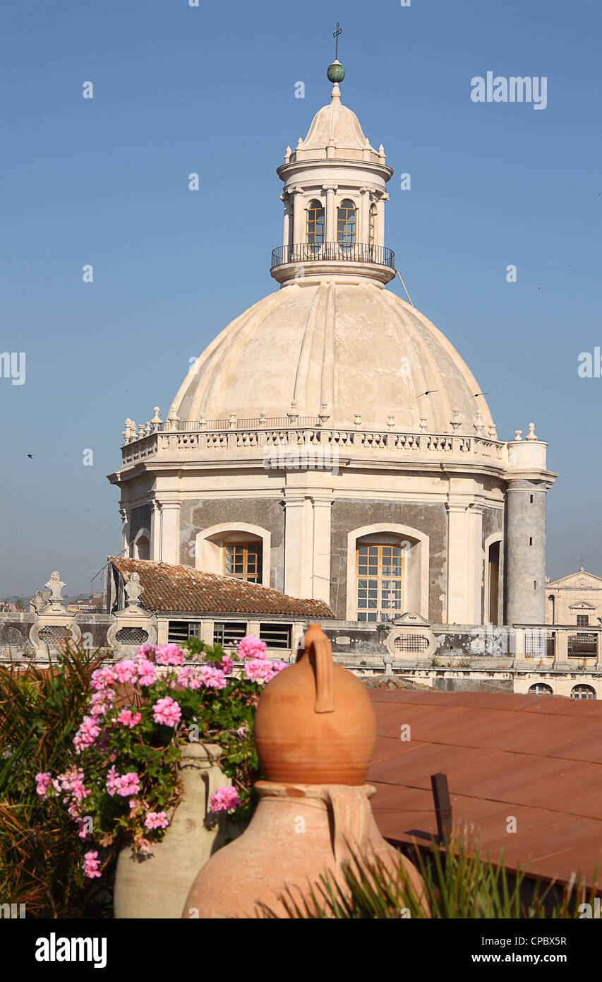 Cityscape of Catania (Sicily, Italy) with the Dome of Cathedral of ...