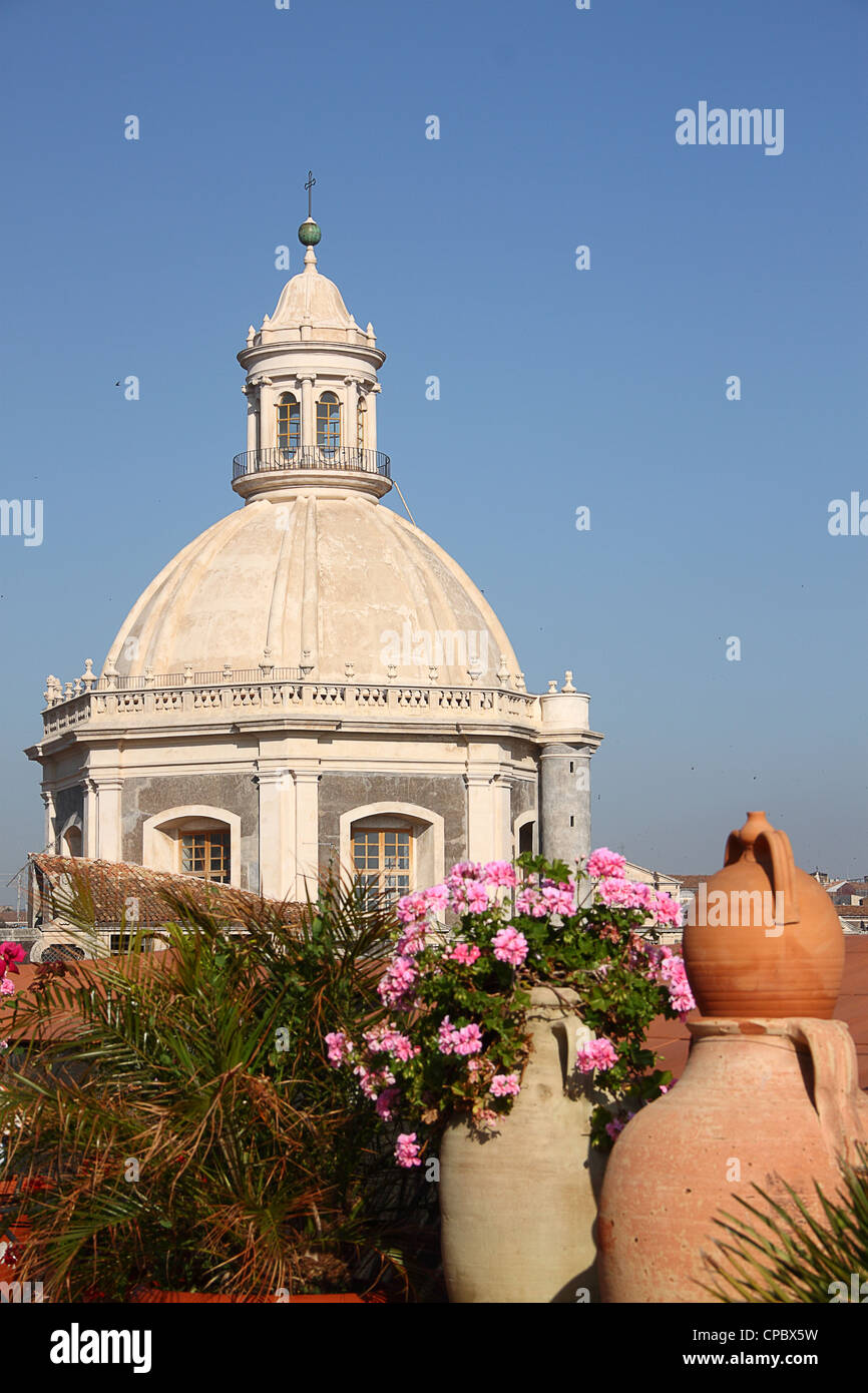 Cityscape of Catania (Sicily, Italy) with the Dome of Cathedral of ...