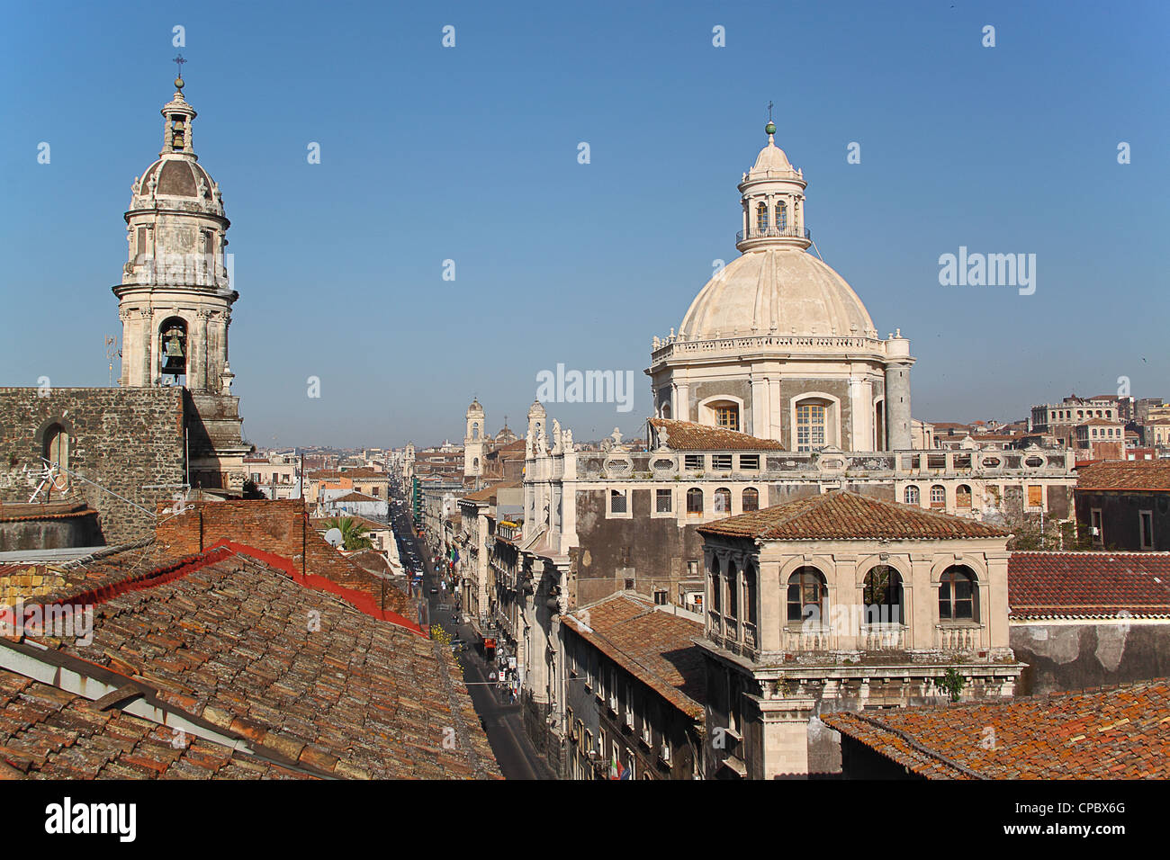 Cityscape of Catania (Sicily, Italy) with the Cathedral of Catania ...