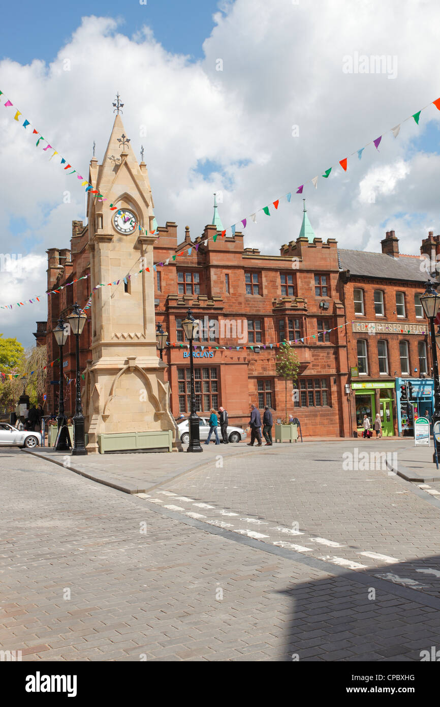 Town clock in the Market Square, King Street in Penrith town centre ...