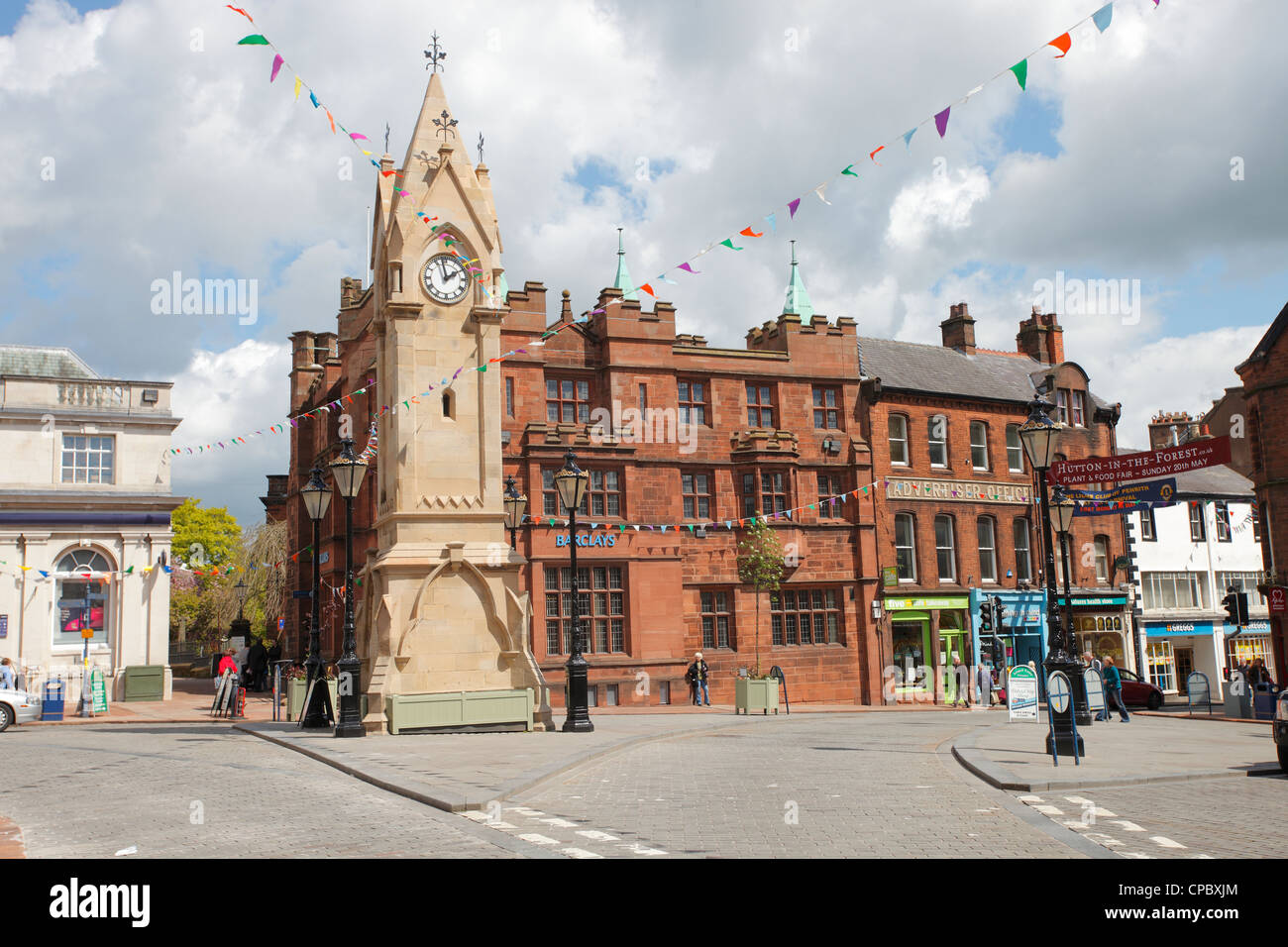 Town clock in the Market Square, King Street in Penrith town centre ...